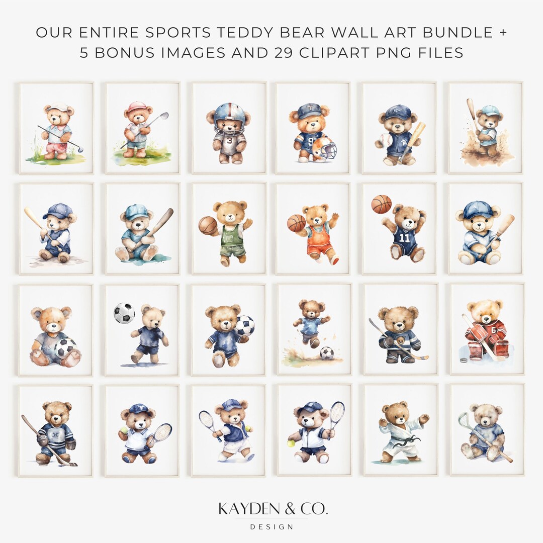 Sport Teddy Bear, Sport Party Clipart, Wall Decor Nursery Sport ...