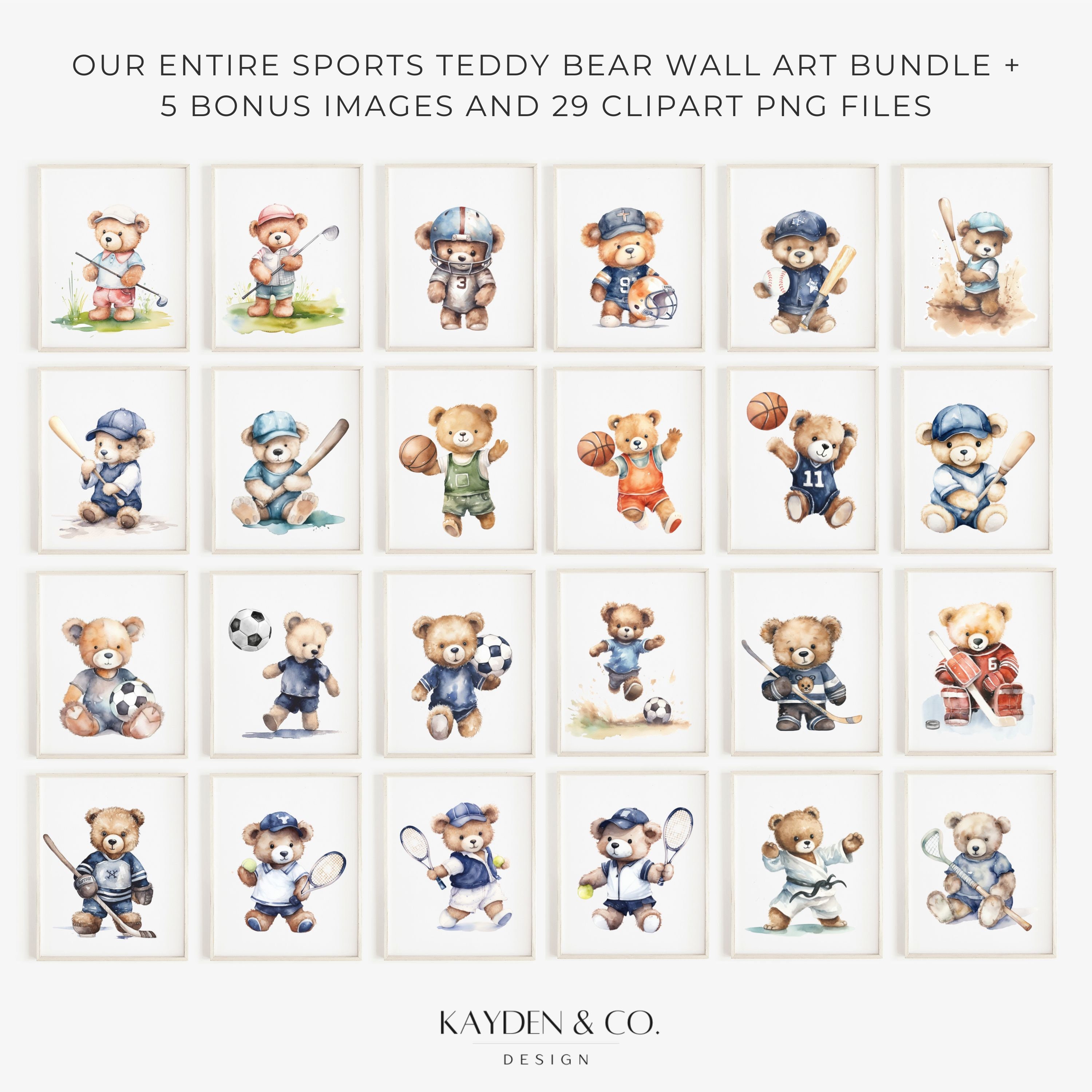 Sport Teddy Bear, Sport Party Clipart, Wall Decor Nursery Sport ...