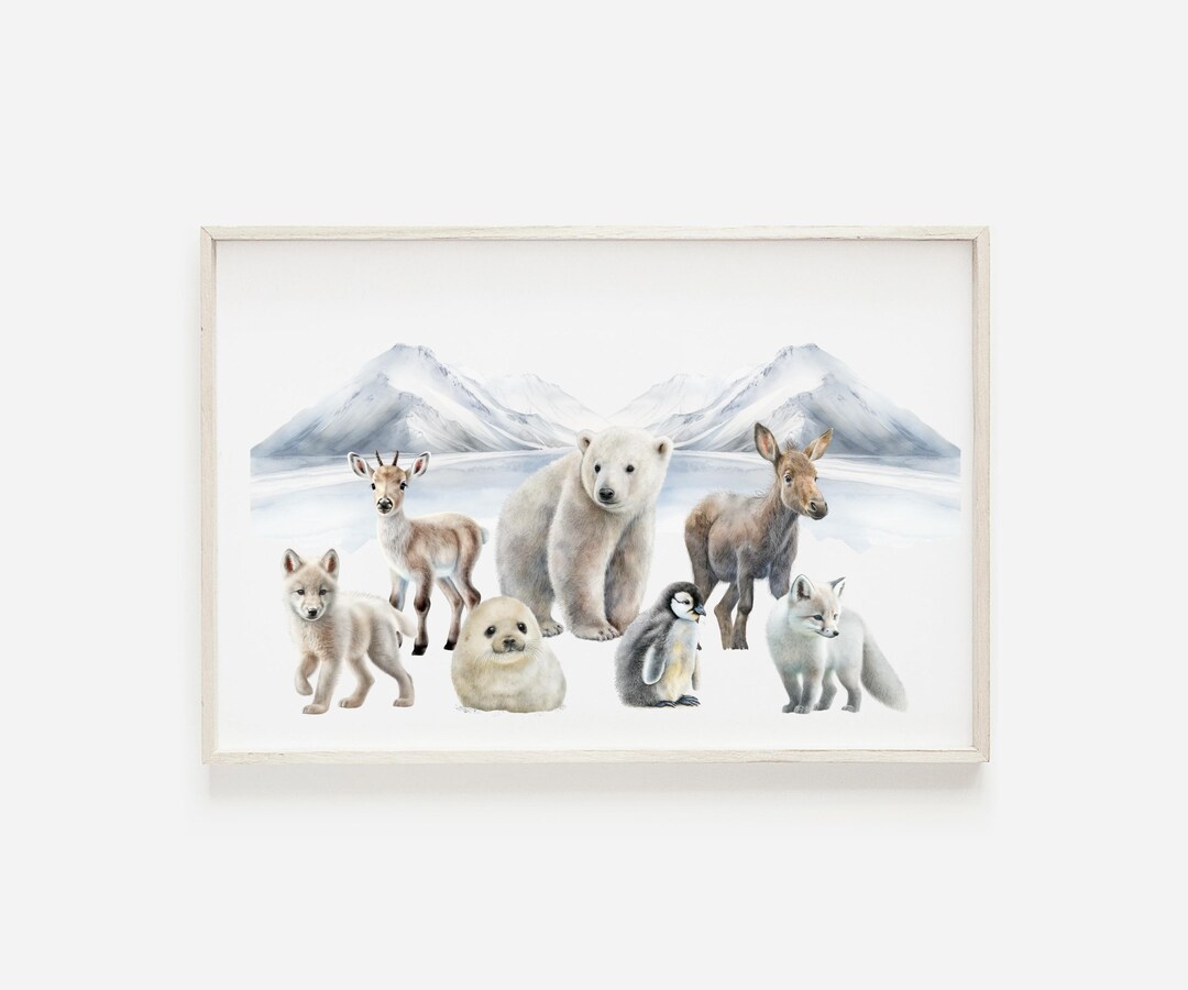 Arctic Landscape With Baby Animals Themed Nursery Winter Animal Decor ...