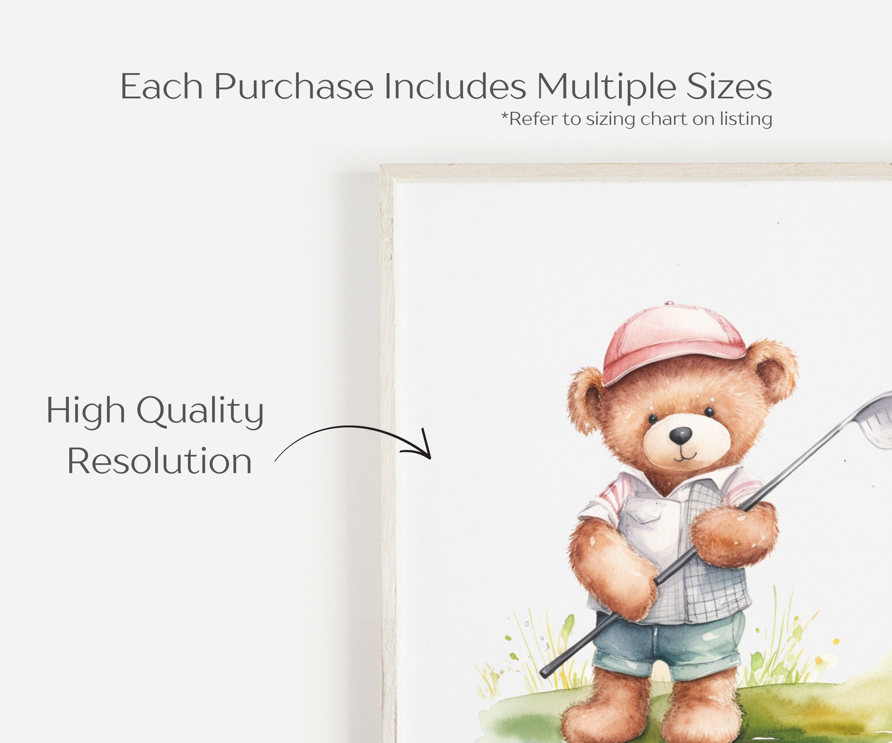 Golf Teddy Bear Nursery Wall Art, Sports Teddy Bear, Golfing Nursery ...