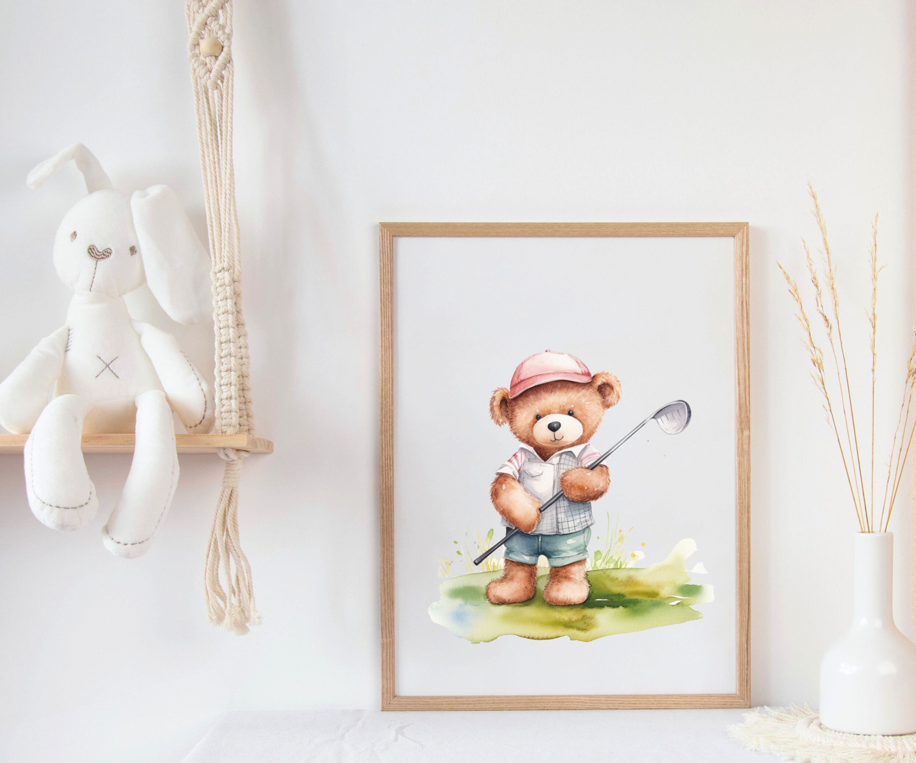 Golf Teddy Bear Nursery Wall Art, Sports Teddy Bear, Golfing Nursery ...