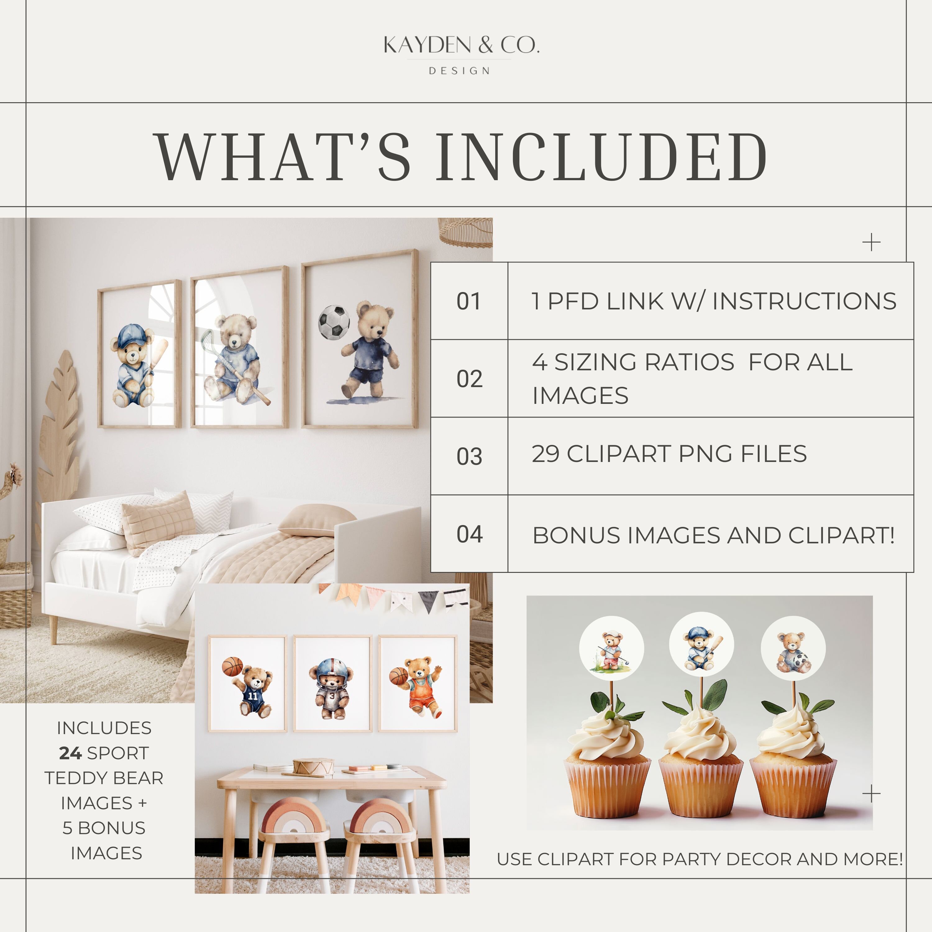 Sport Teddy Bear, Sport Party Clipart, Wall Decor Nursery Sport ...