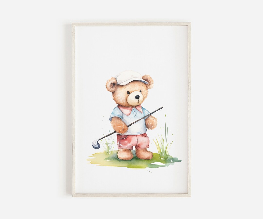 Golf Teddy Bear Nursery Wall Art Sports Bear Golfing Bear Nursery ...