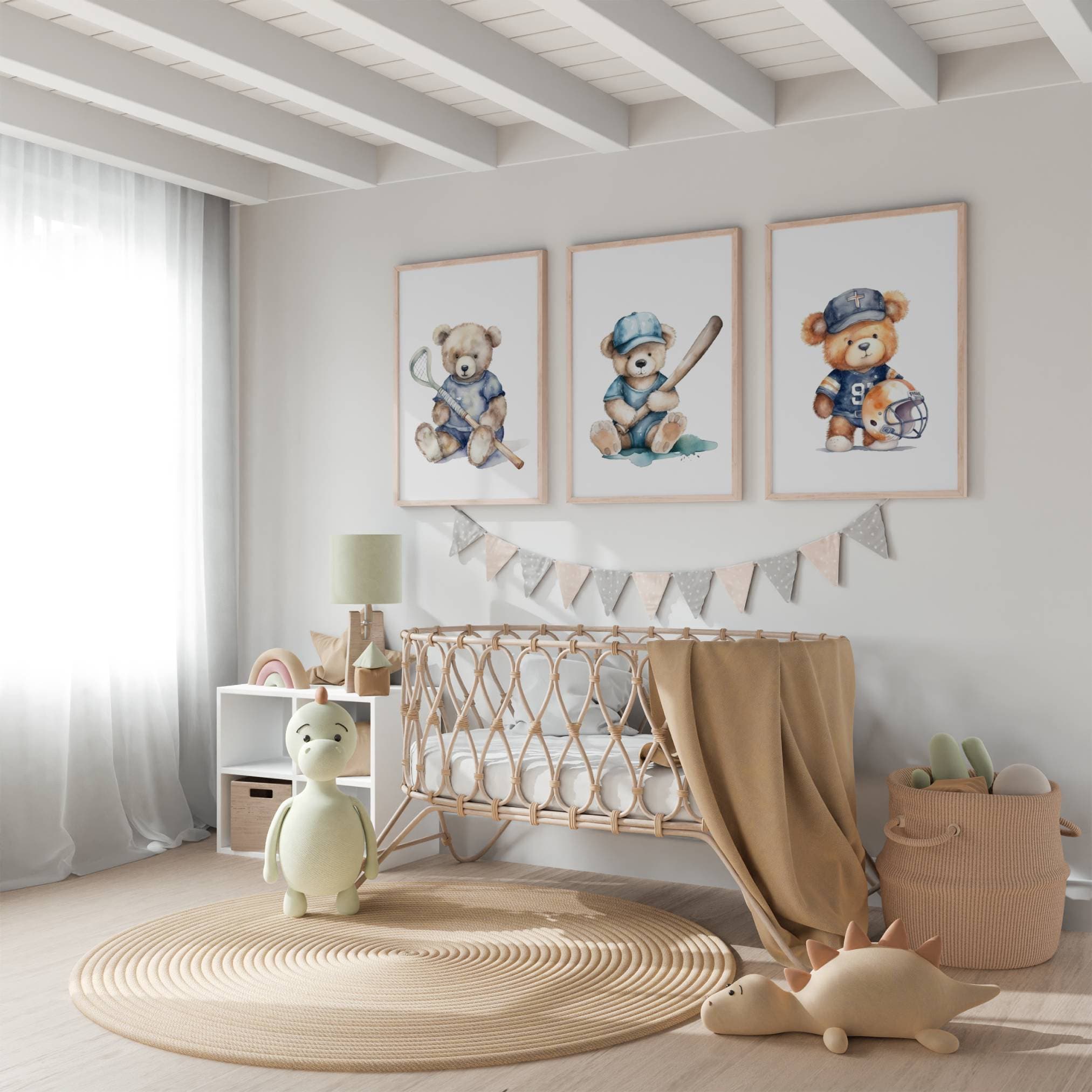 Teddy Bear's Playing Sports Nursery Wall Art, Football Teddy Bear ...