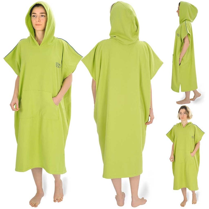 Poncho Bathing Gown With Hidden Pocket, Hooded Bath Robe, Soft Natural ...