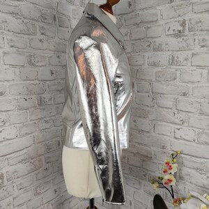 Smithroad Jacket Metallic Silver Shiny Biker Imitation Leather ...