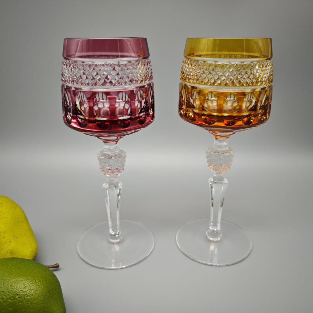 Crystal Glass Vintage Roman Set of 2 Red Yellow Cut Lead Crystal Wine ...