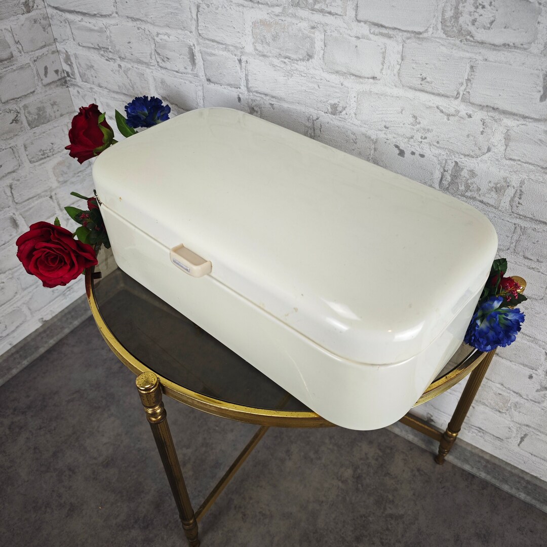 Bread Box Enamel White Vintage Country House Farmhouse Shabby Chic ...