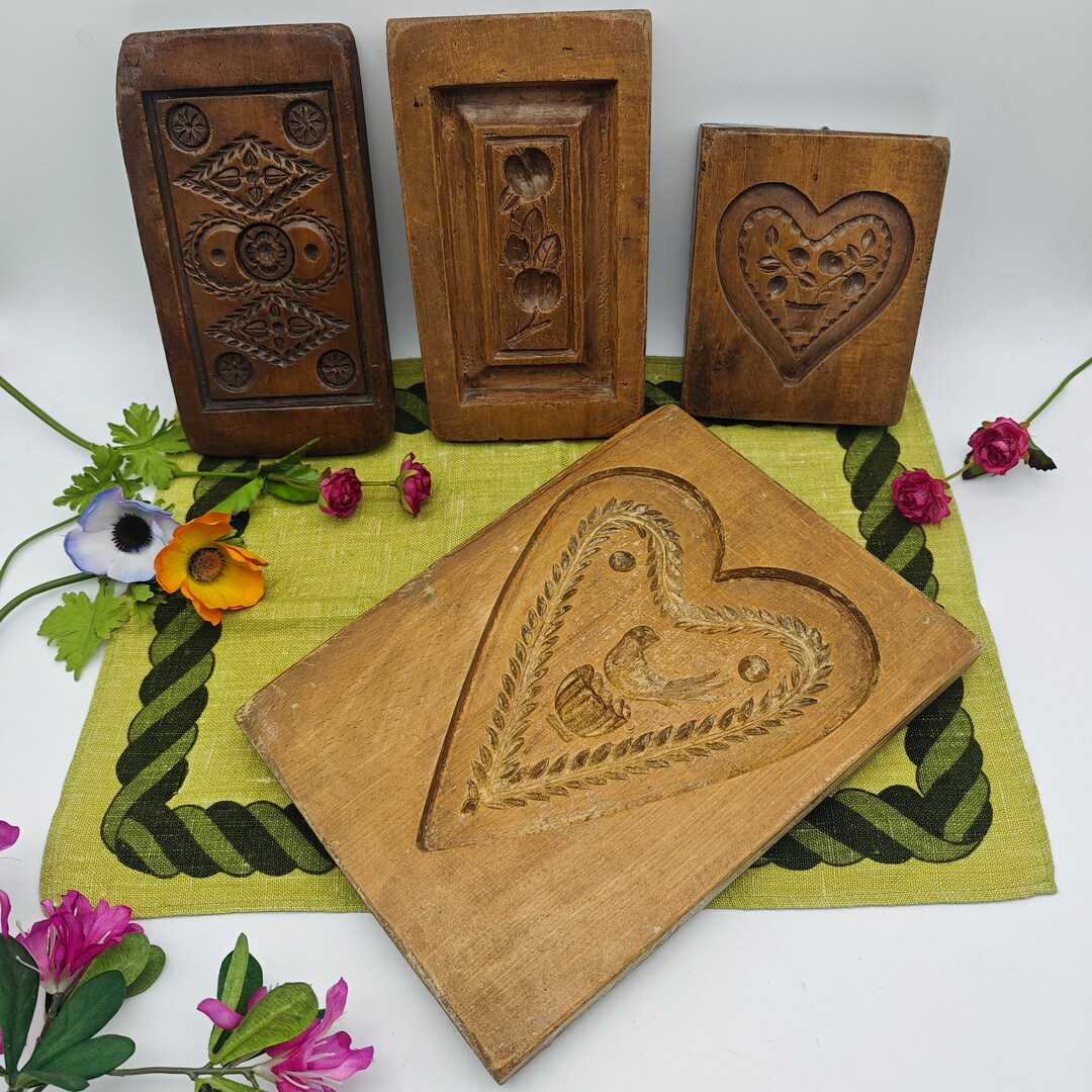 Springerle Shape Wooden Model Baking Mold Antique Heart Oak Carved ...