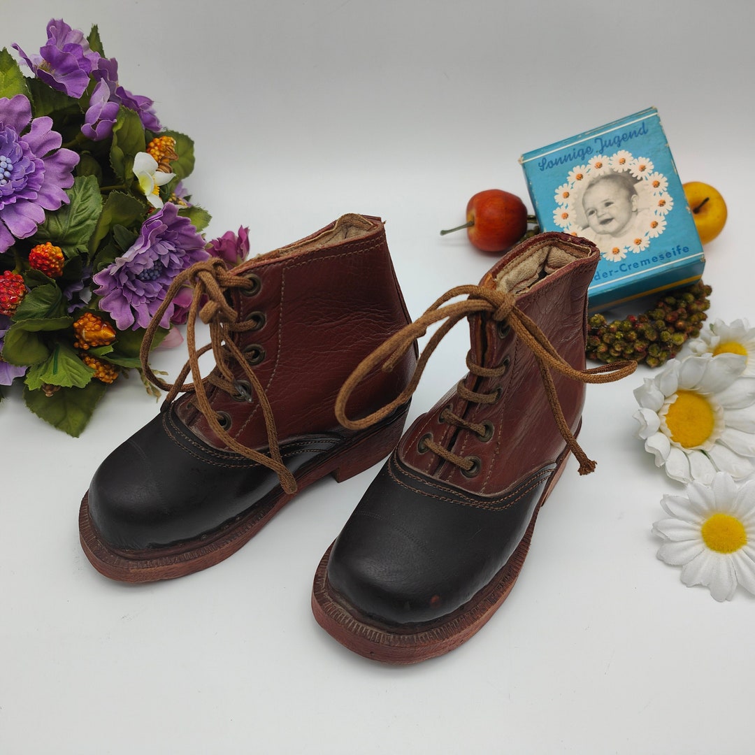 Antique Children's Shoes Leather Wooden Sole 1939 Brown Black Shoes ...