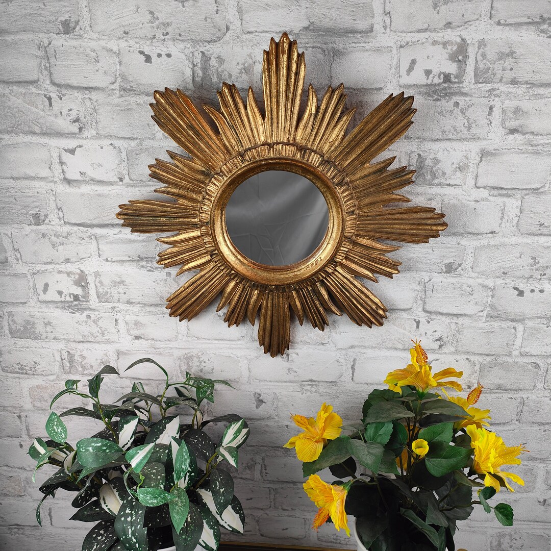 Sun Mirror Round Gold-colored Mid Century Sun Rays Wall Mirror - Etsy