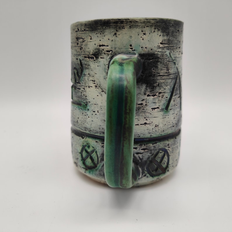 4x Viking Arol Norway Ceramic Mug Set White Green Runes Vintage Boat ...