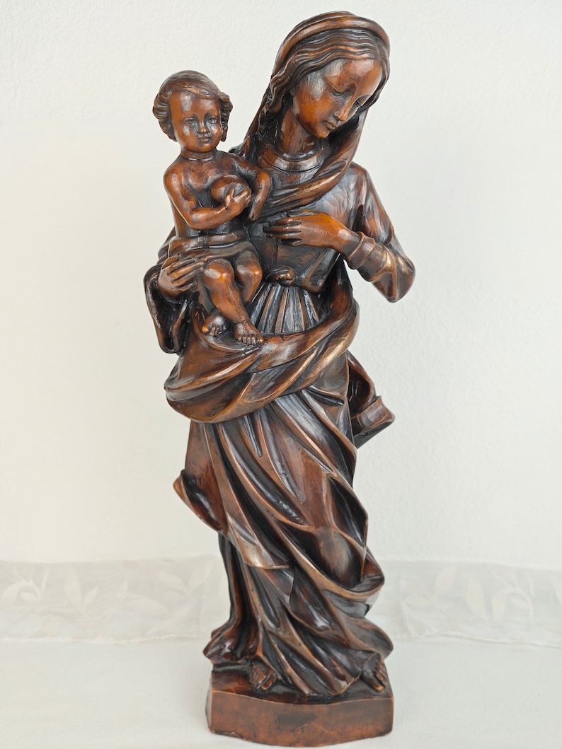 3x Wax Figures Set Madonna With Child Jesus Angel Console Maria Base ...