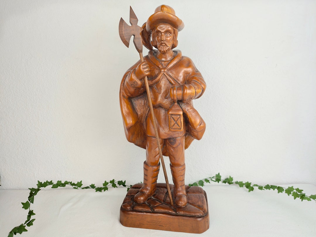 Wooden Figure Night Watchman Carving Lantern Halberd Handmade Spain ...