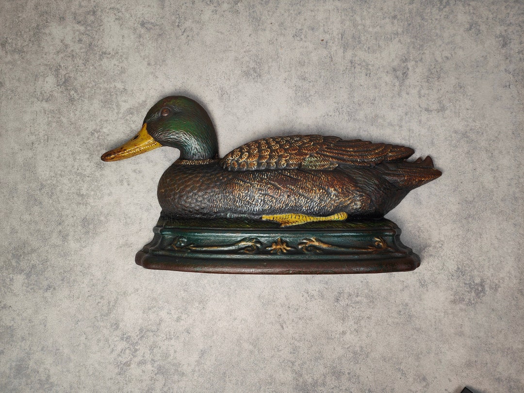Door Stop Cast Iron Duck on Base Metal Mallard Decoration Drake Vintage ...