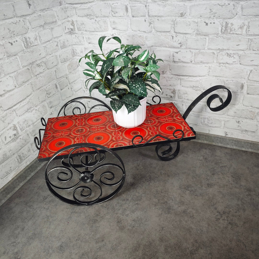 Flower Stool Cart Large Tiles Red 70s Plant Stool Flower Table Plant ...