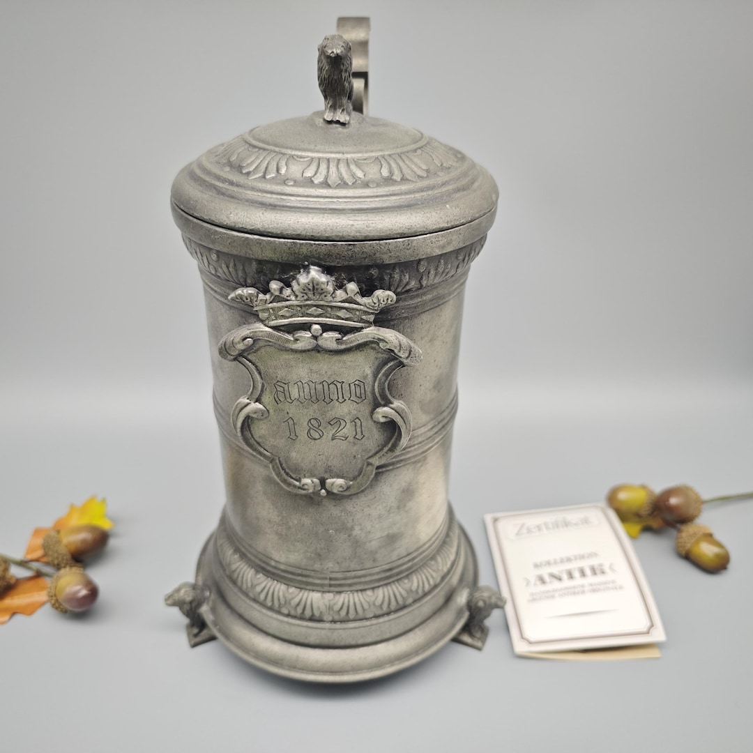 Antique Guild Ceremonial Ewer, Pewter Lion's Feet, Guild Tankard, Guild ...