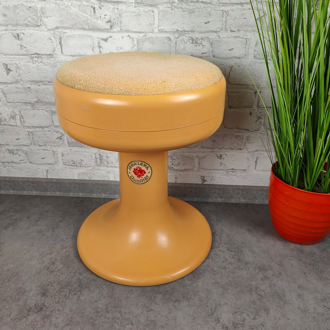 Isoklepa Stool 70s Yellow Upholstered Stool Tulip Pastel Plastic ...