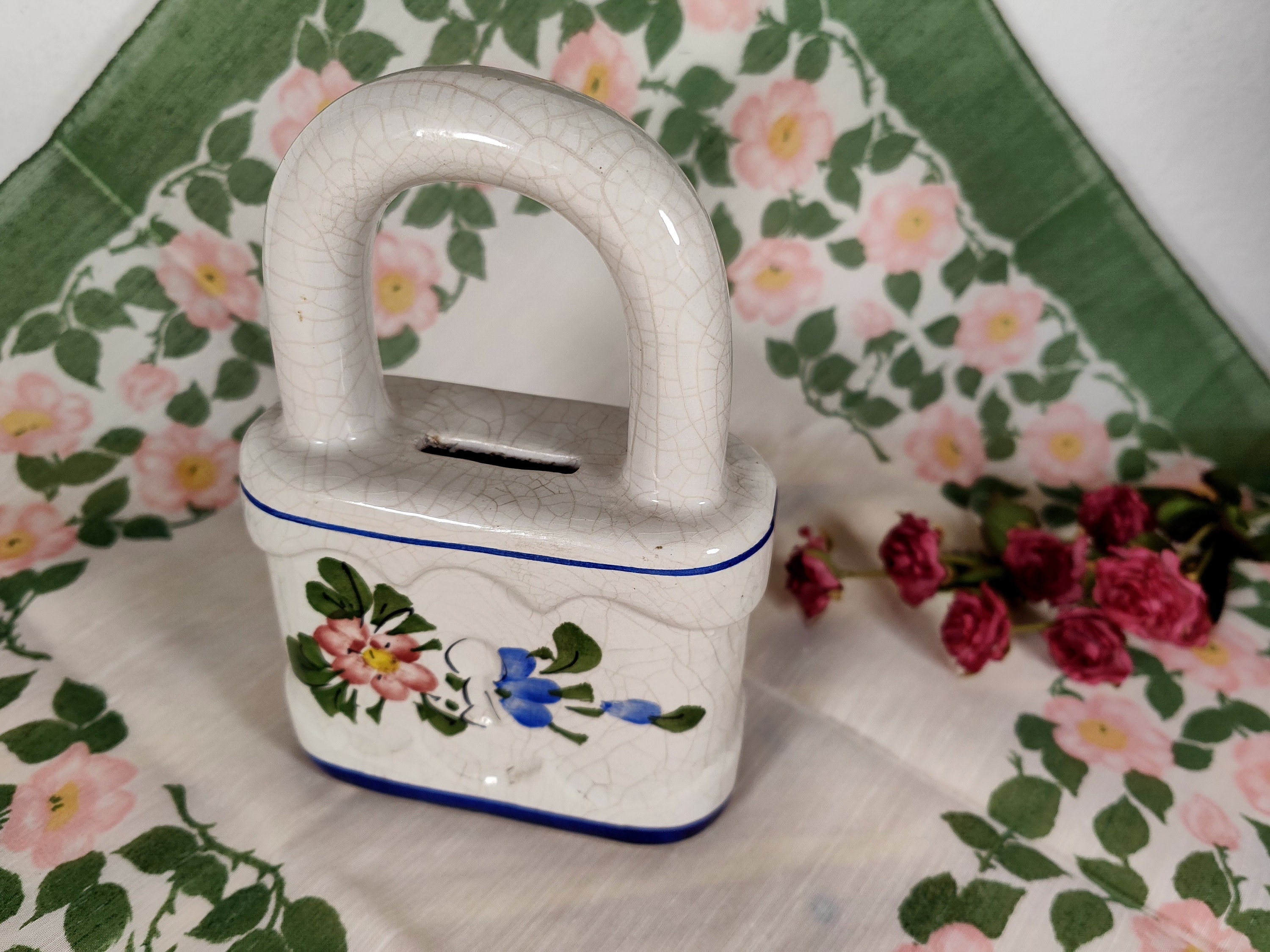 Money Box Ceramic Hand Painted Padlock Shape Hanging Money Box Piggy ...