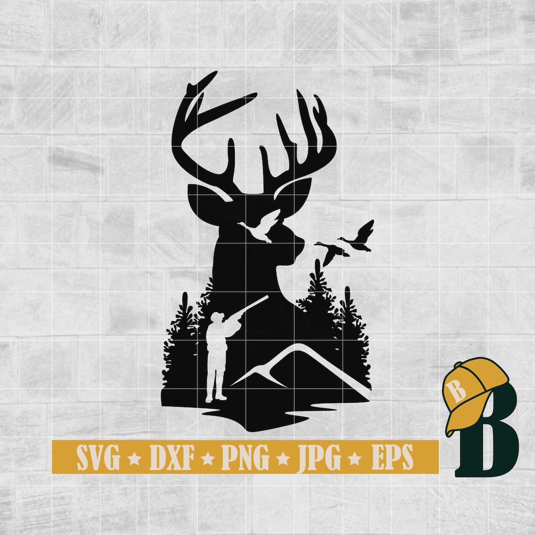 Hirsch Jäger Svg, HirschKopf Svg, Jagd Svg, Gewehr svg, Kiefernwald svg ...