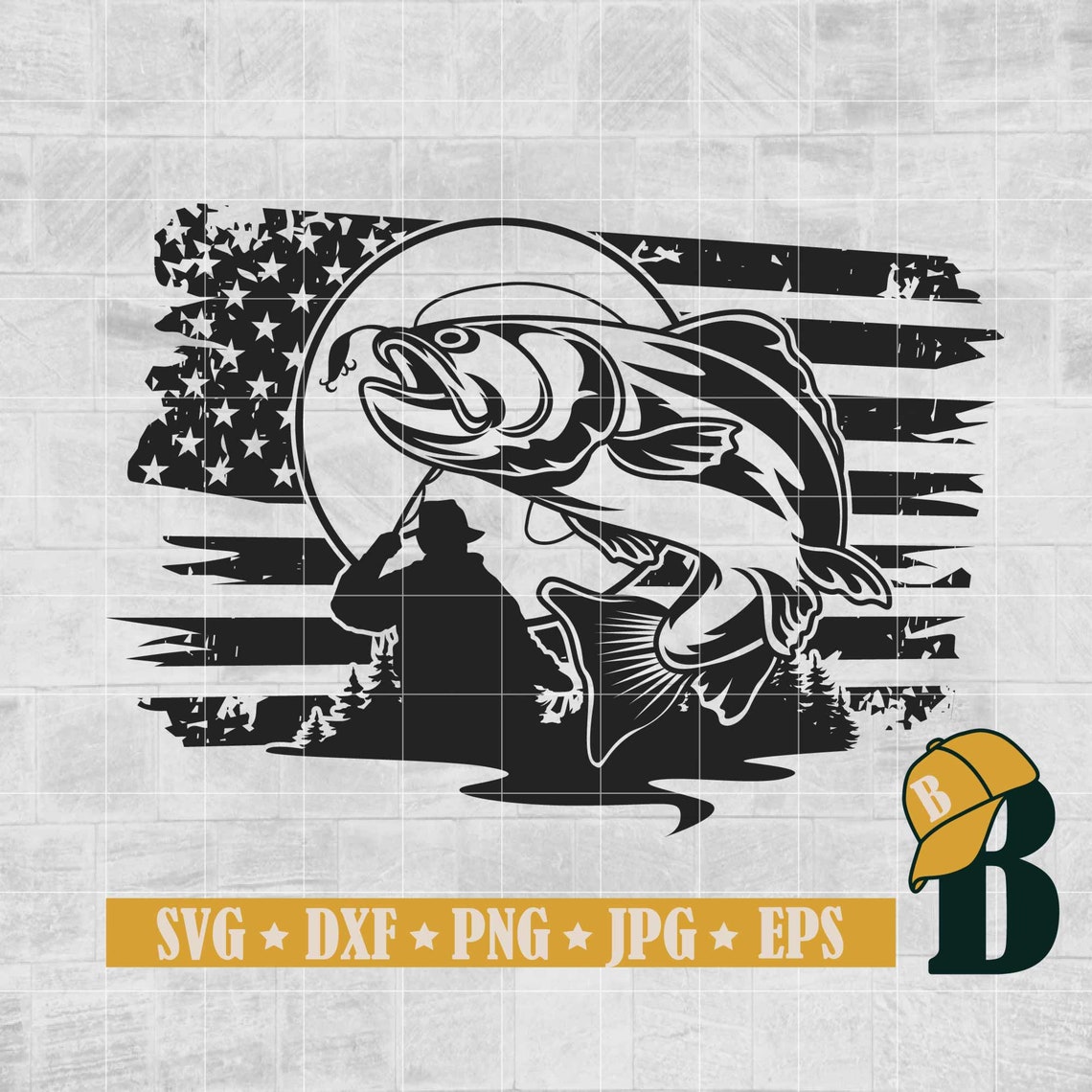 US Bass Fish Svg, Fisherman Catching Fish SVG PNG, Fishing Svg, Bass ...