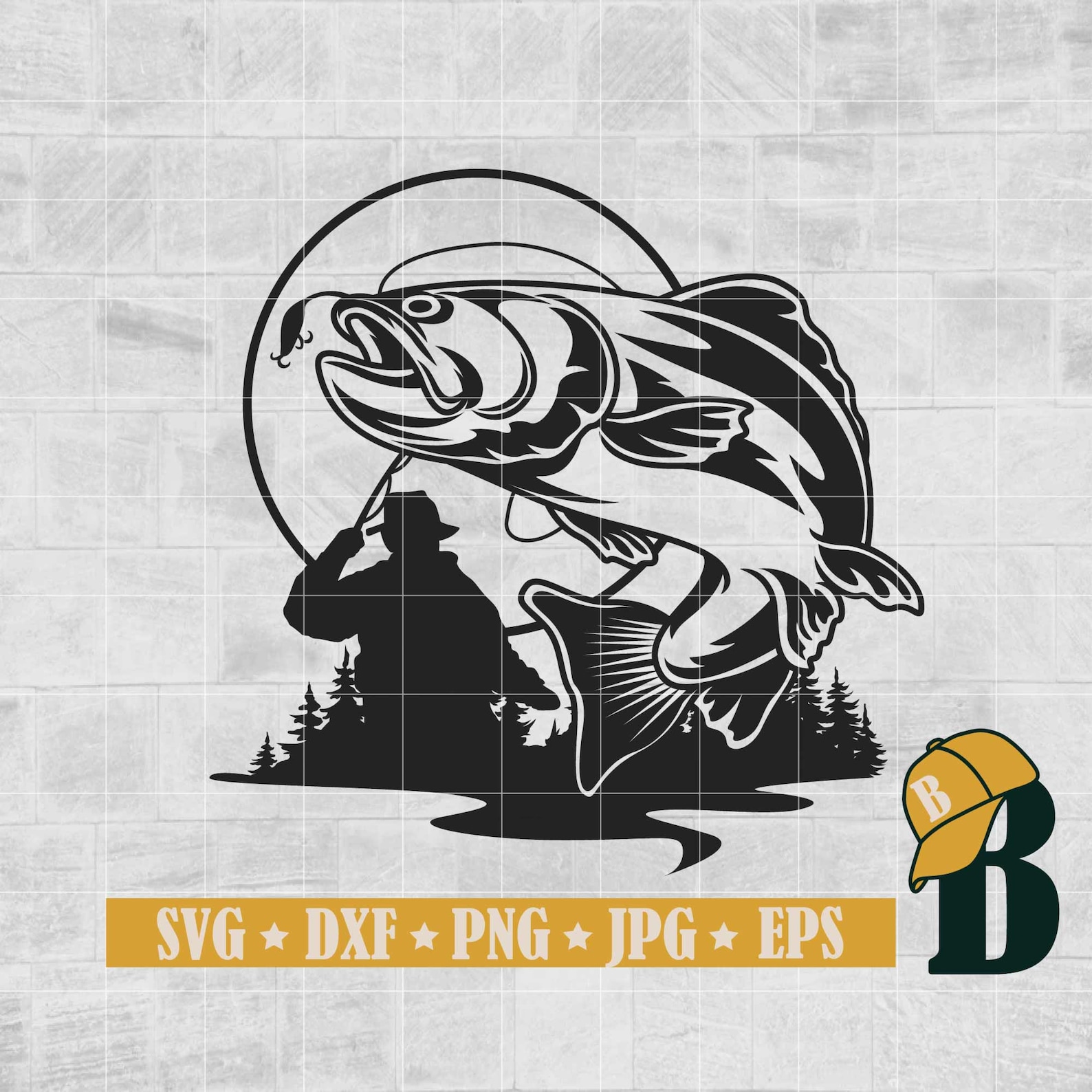 Fisherman Catching Fish SVG PNG, Bass Fish Svg, Fishing Svg, Bass ...