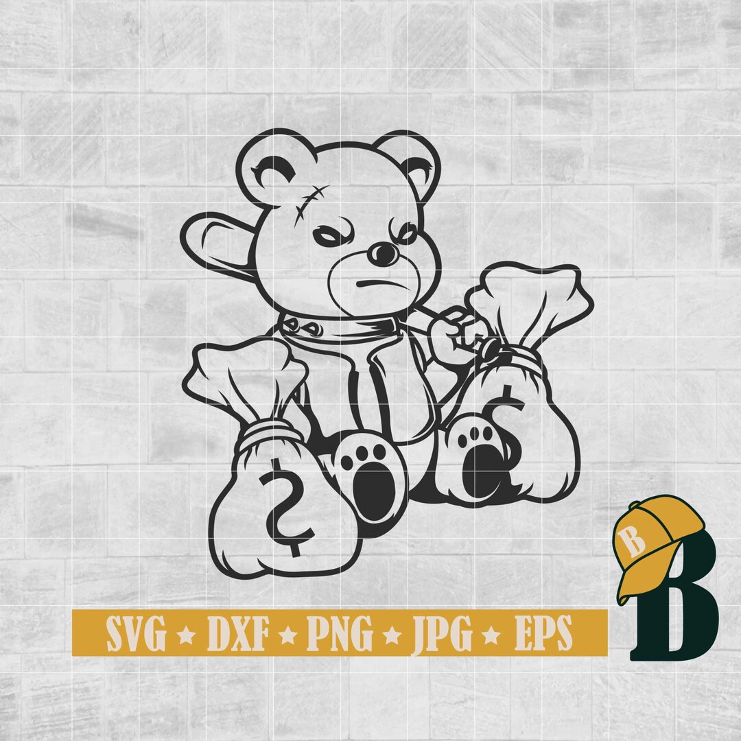Cute Little Gangster Svg Png, Teddy Ganster Money Bag Svg, Bear Svg ...