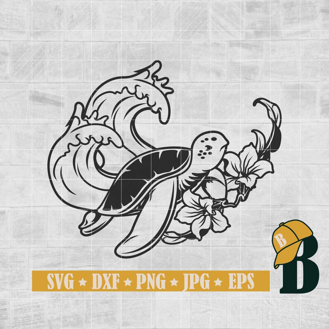 Turtle With Wave SVG PNG Sea Turtle Svg Floral Turtle Svg - Etsy