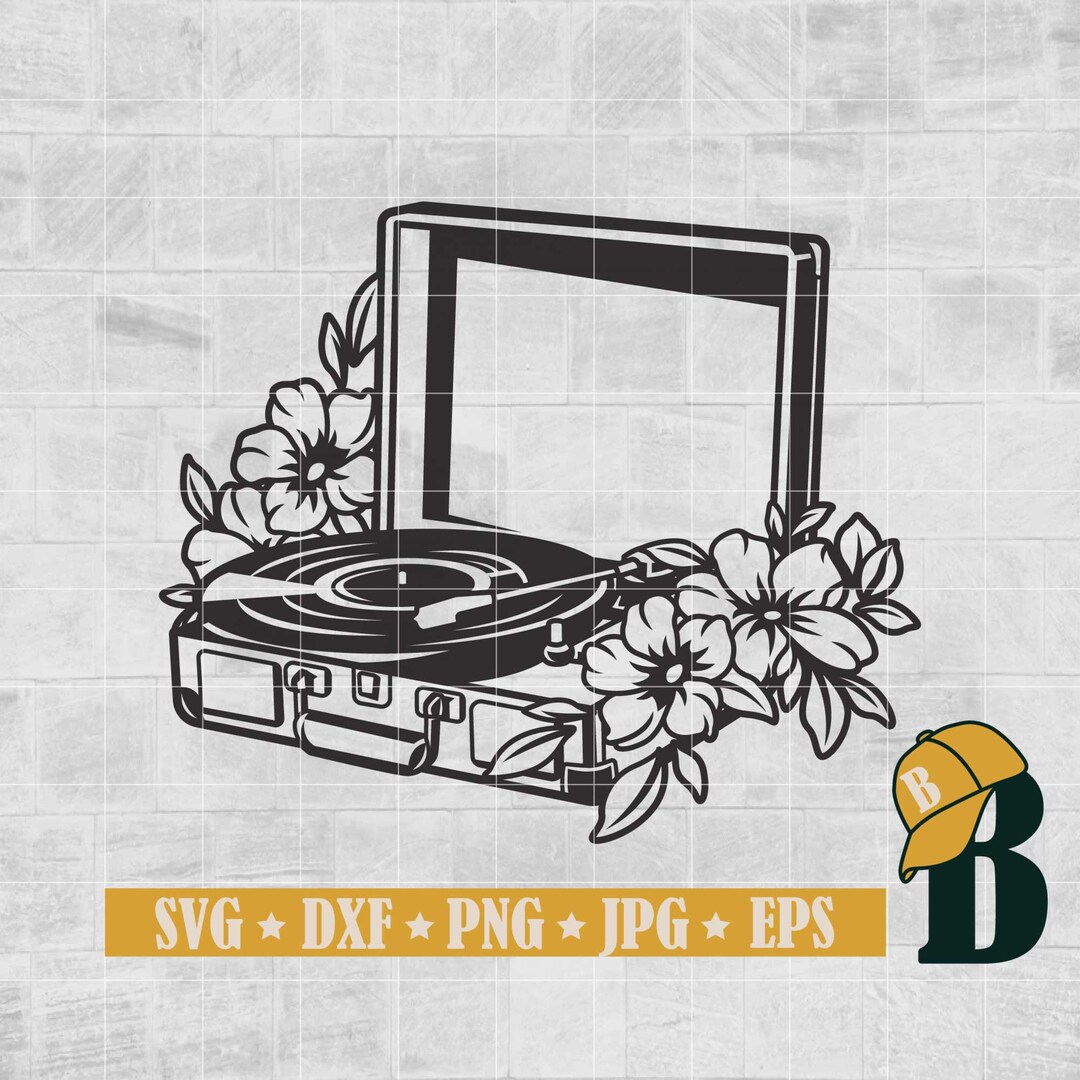 Floral Phonograph Svg Png, Phonograph Svg, Gramophone With Flowers Svg ...