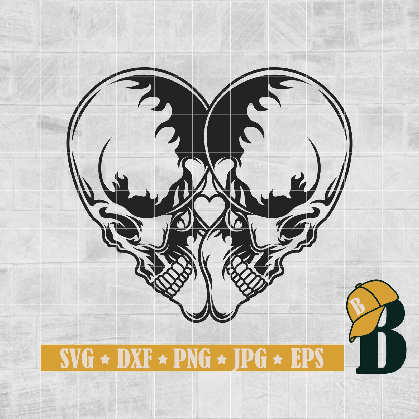 Skull Heart Svg, Skull in Heart Shape Svg, Skull Lovers Svg, Lovers Svg ...