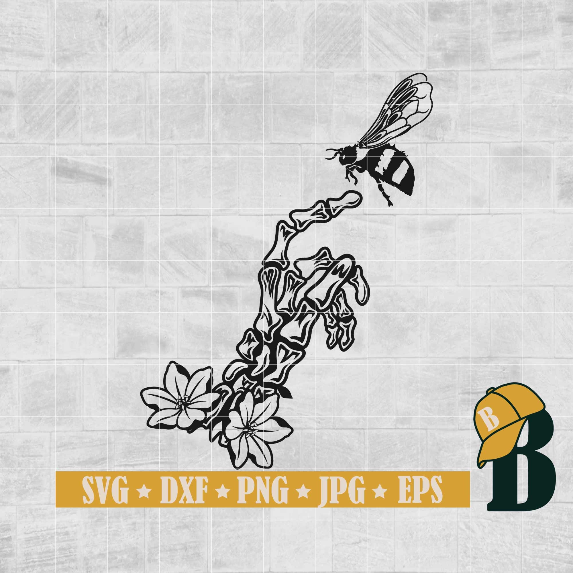 Floral Skeleton Hand Svg Hand With Bee Svg Bones Finger Svg - Etsy