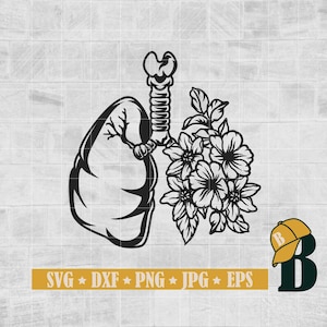 Floral Lungs Svg Png, Human Lung Silhouette Svg, Human Anatomy ...