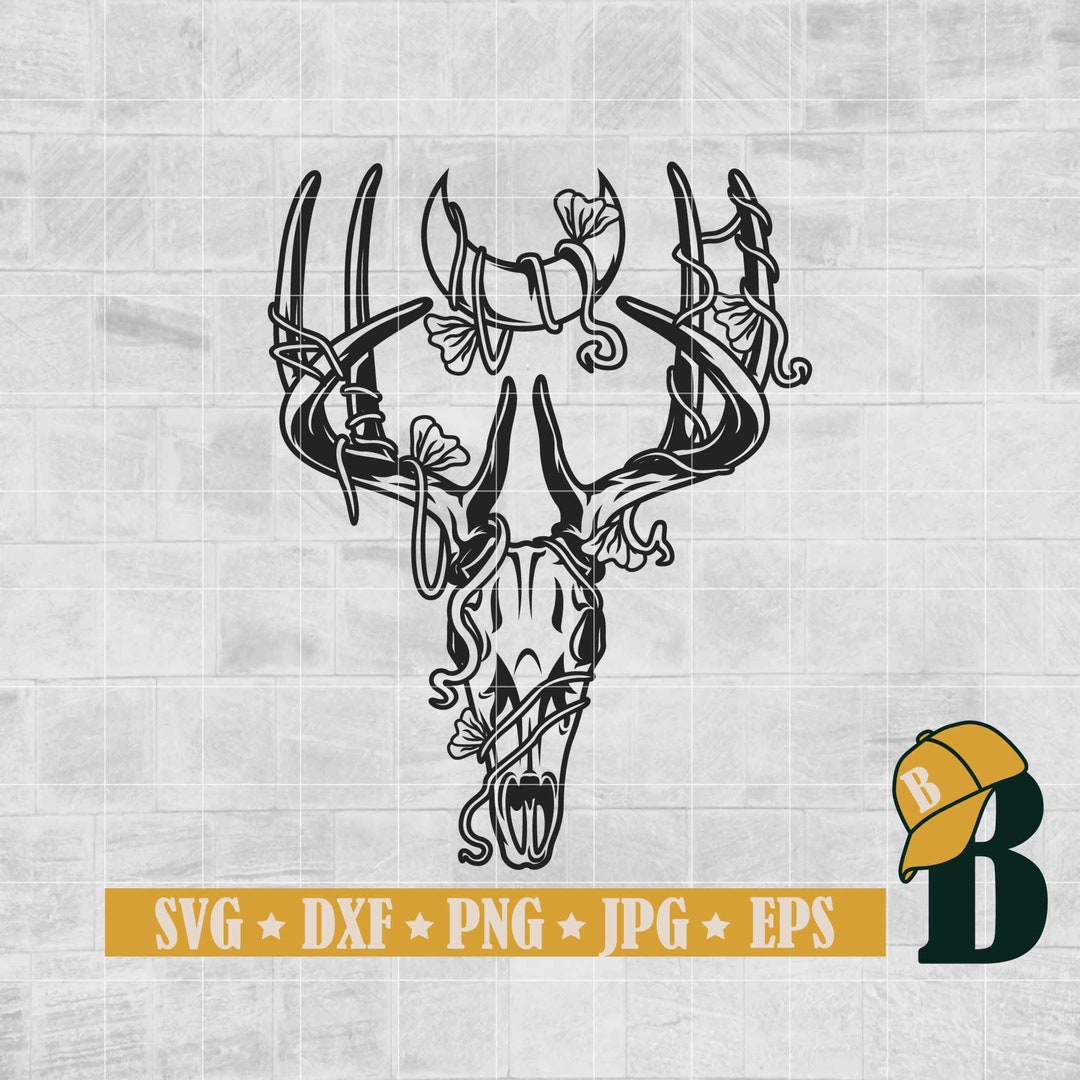 Deer Skull With Vives Svg Png, Deer Skull Svg | Deer Antler Svg | Deer ...