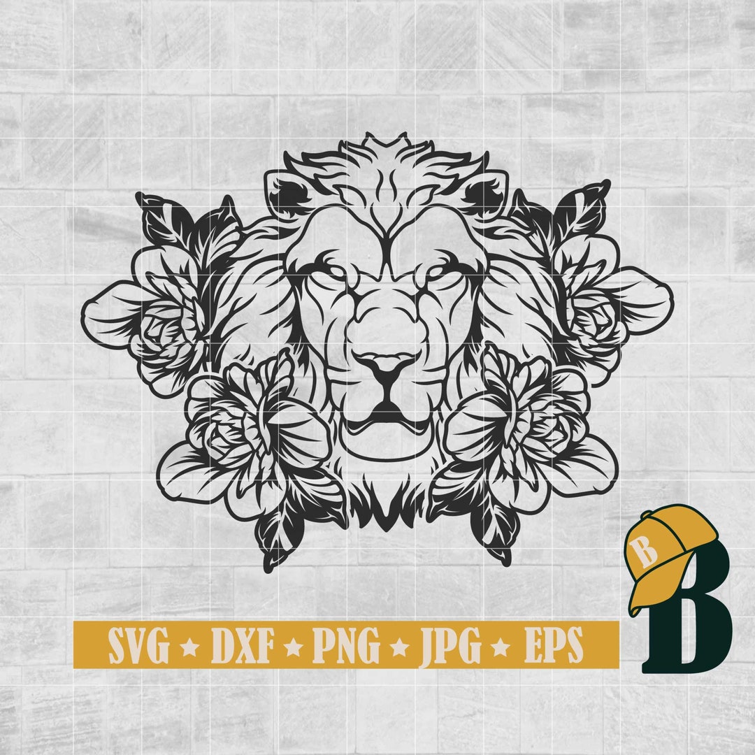 Lion SVG PNG, Floral Lion Svg, Lion With Flowers SVG, Lion Cut File ...