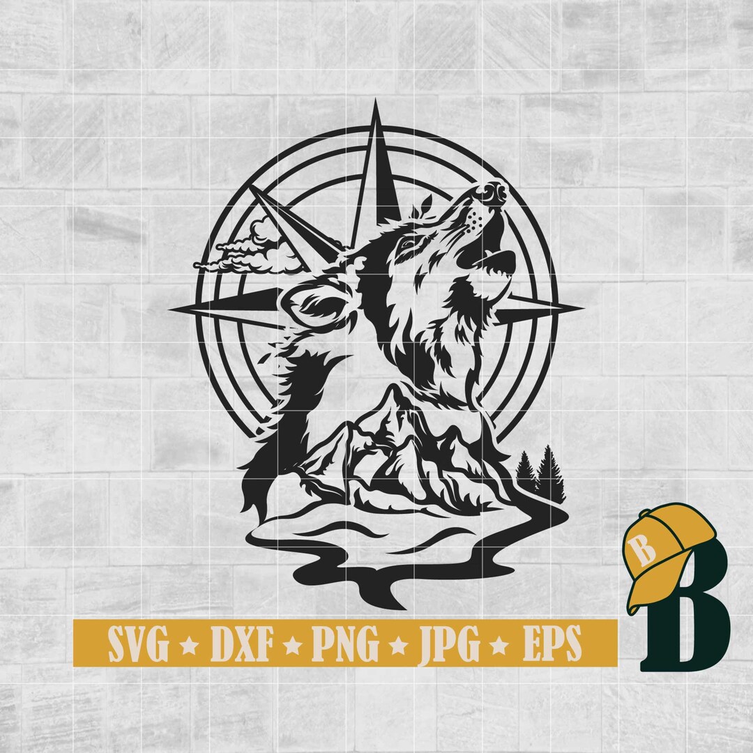 Howling Wolf Svg Png, Wolf Compass Svg, Mountain Wolf Svg, Wolf Pack ...