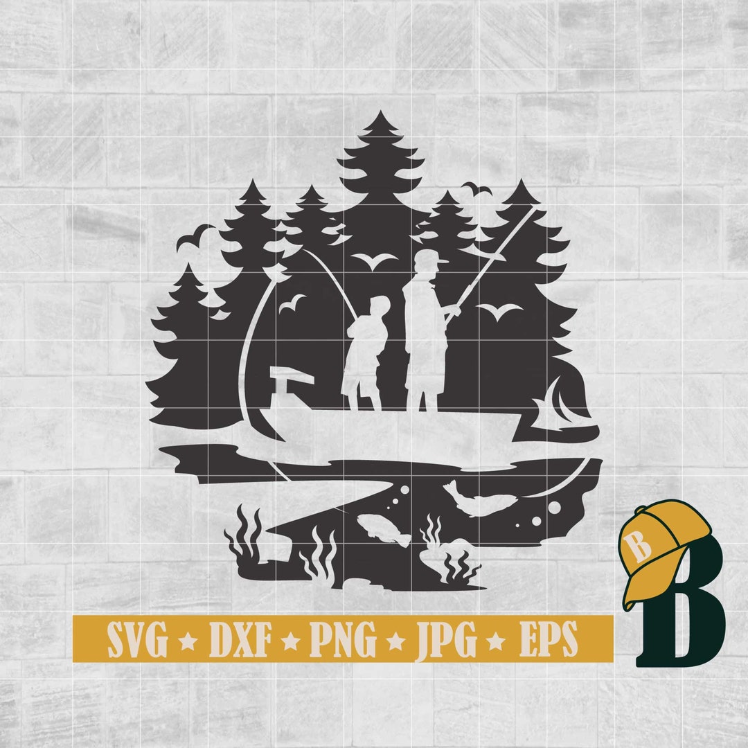 Fisherman Catching Fish SVG PNG, Fishing Scene Svg, Fishing Svg, Bass ...