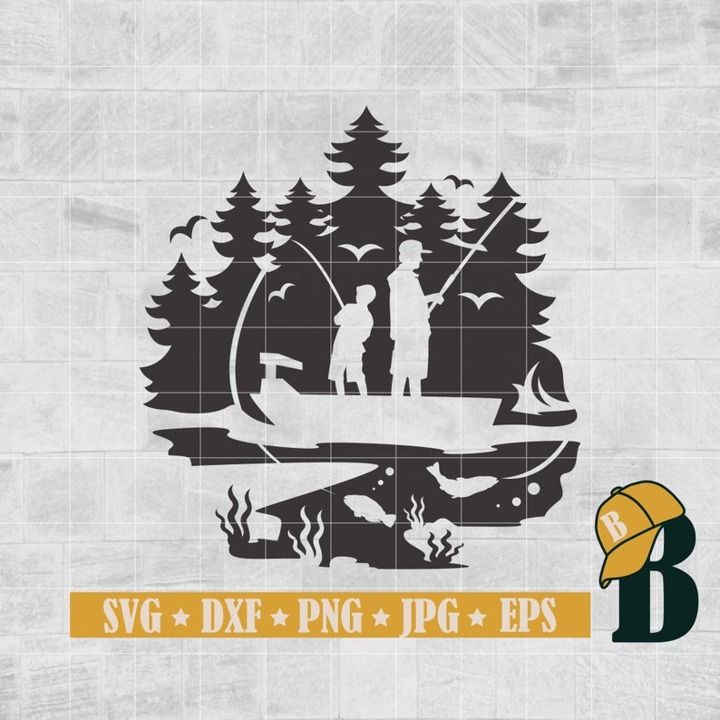 Fisherman Catching Fish SVG PNG, Fishing Scene Svg, Fishing Svg, Bass ...