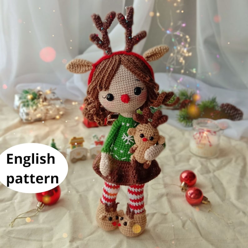 Christmas Crochet Reindeer Doll Pattern: Amigurumi Toy (PDF English ...