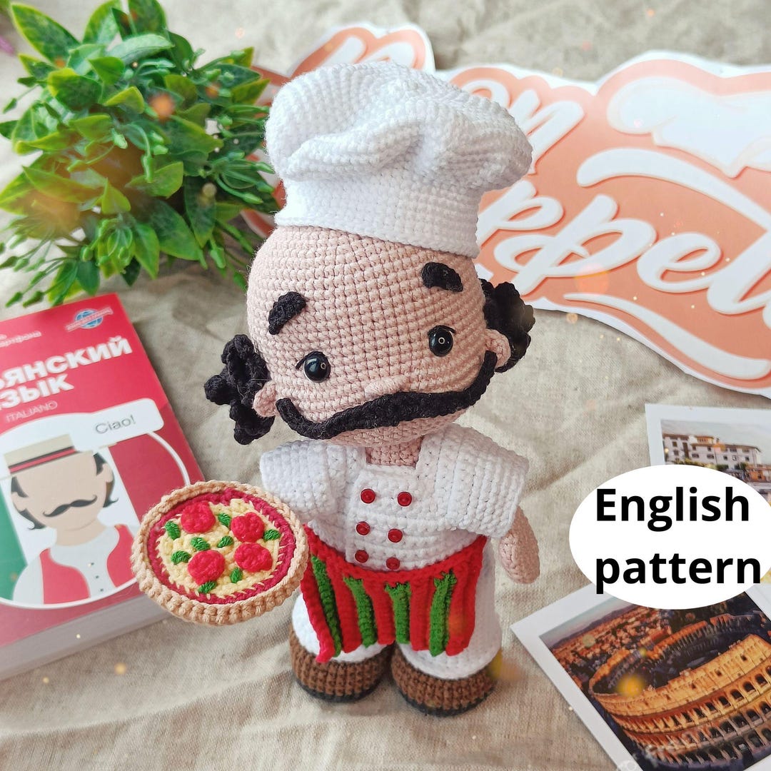 Сrochet Amigurumi Pattern Italian Shef With Pizza PDF English Amigurumi ...