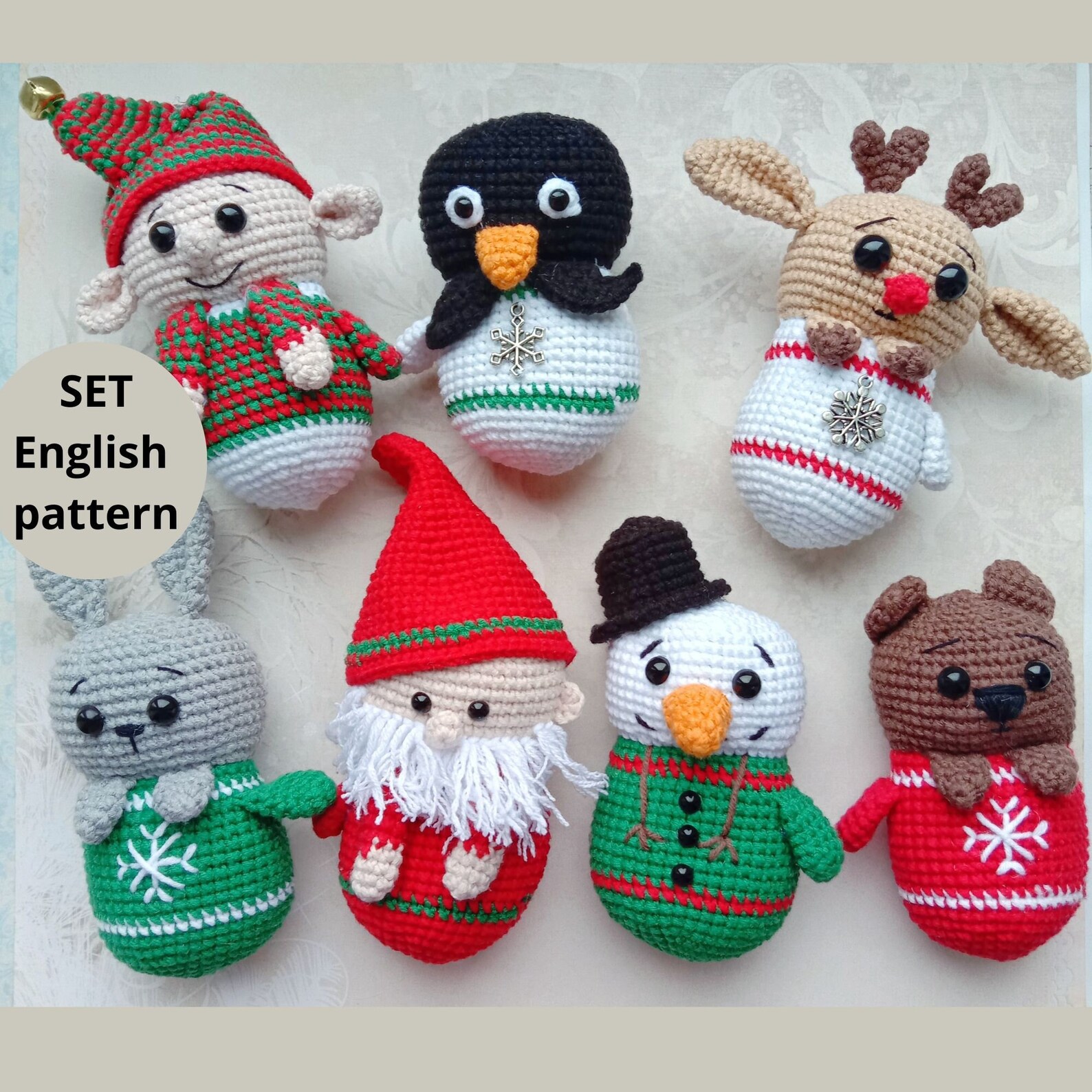 Christmas Crochet Amigurumi Pattern Set 7 in 1 Mittens Elf - Etsy