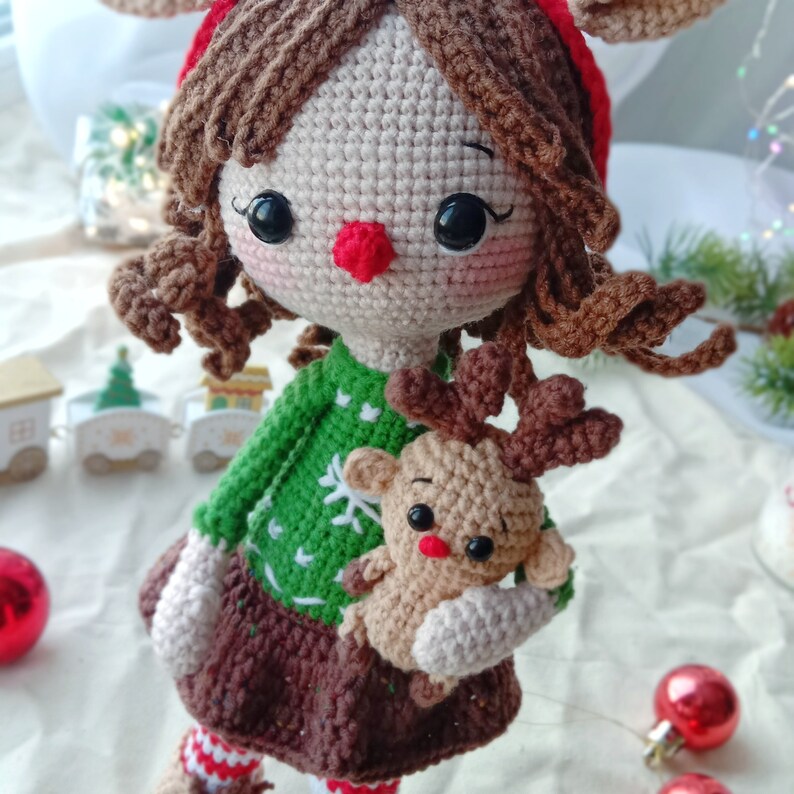 Christmas Crochet Reindeer Doll Pattern: Amigurumi Toy (PDF English ...