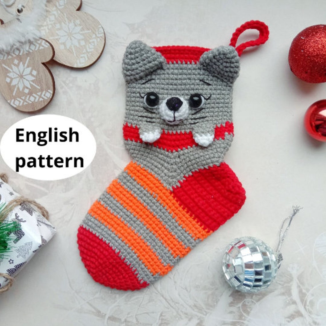 Christmas Crochet Amigurumi Pattern Stocking Cat PDF English - Etsy
