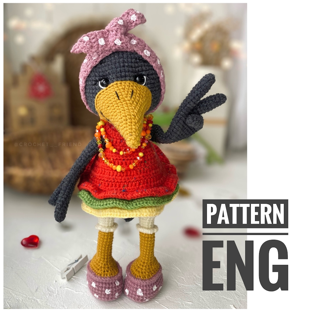 Amigurumi Crochet Crow Doll Pattern: Bird in Red Dress (PDF English ...