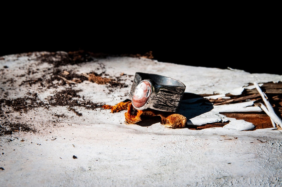 Mexican Cantera Opal Signet - Oxidized Sterling Silver - Tree Bark Ring ...