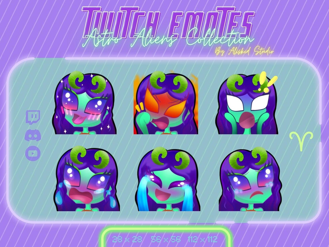 Emotes ARIES Astro Zodiac Alien Pack - Twitch Stream - Discord ...