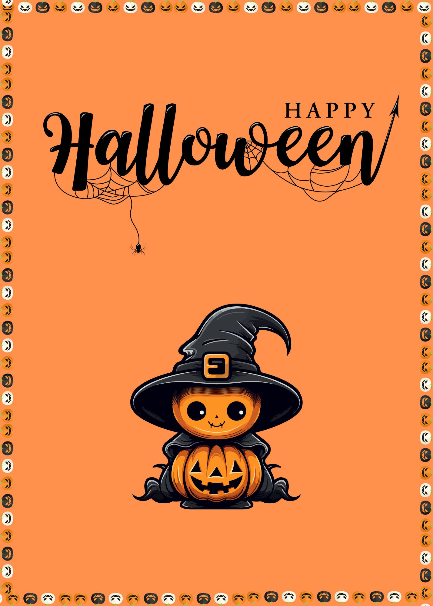 Cute Halloween Pumpkin Card, Printable Halloween Card, Happy Halloween ...