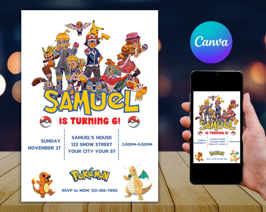 EDITABLE Invitación de cumpleaños de Pokemon Pokemon Evite - Etsy México