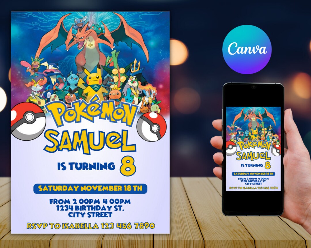 EDITABLE Pokemon Birthday Invitation Pokemon Evite Pokemon - Etsy