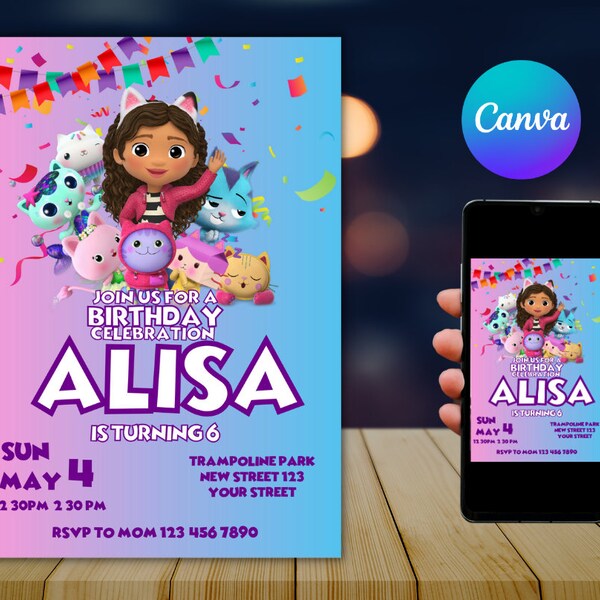 Gabby Dollhouse Birthday Invite - Etsy