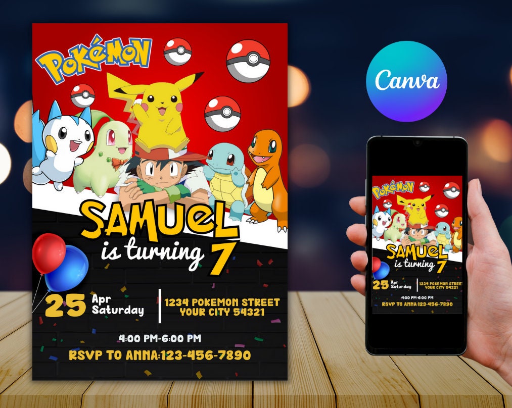 EDITABLE Pokemon Birthday Invitation Pokemon Evite Pokemon - Etsy